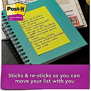 Post-it Super Sticky Notes, 4x6 in, 3 Pads, 2x the Sticking Power, Energy Boost Collection, Bright Colors, Recyclable (660-3SSUC)