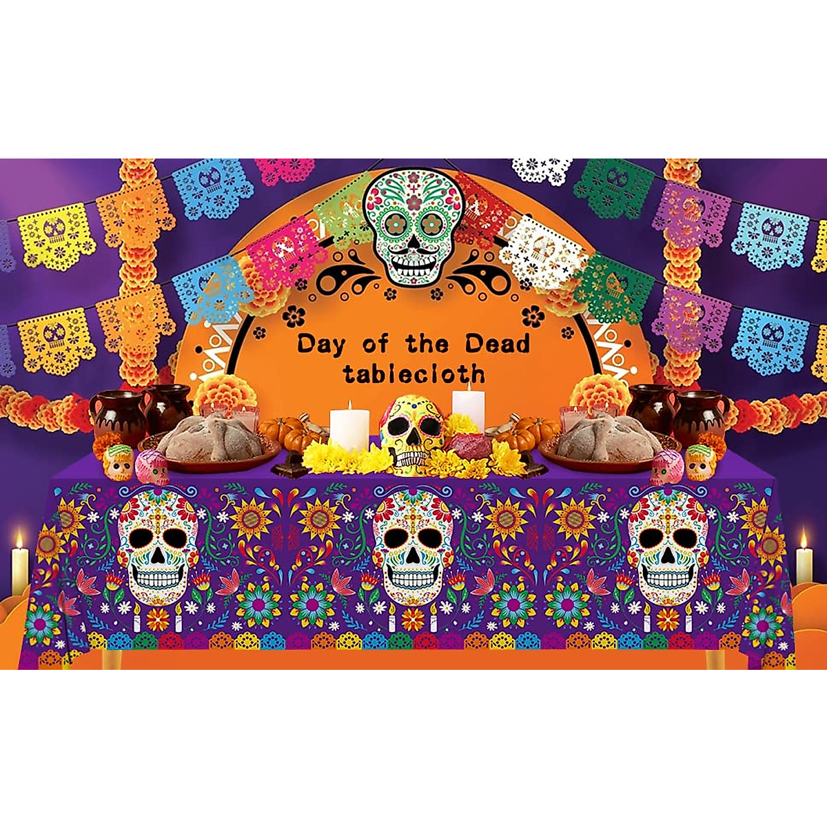 Day of The Dead Party Disposable Tablecloth Plastic Sugar Skull Table Cover for Dia De Los Muertos Party Decoration 54 X 108 inch 3 Pack for Day of The Dead Party