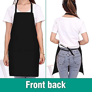 Fyy Bib Apron, Adjustable Kitchen Apron with 2 Pockets, Chef Apron Waitress Apron Cooking Apron BBQ Apron for Women Men, Polyester Bulk Apron for Kitchen Cafe BBQ Restaurant Black