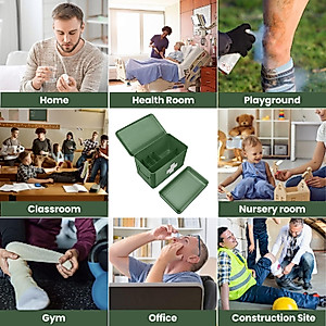 Flexzion First Aid Box Organizer Empty 13" Green Vintage First Aid Kit Tin Metal Medical Box - First Aid Storage Box Container Bins with Dividers, Removable Tray and White Cross Logo