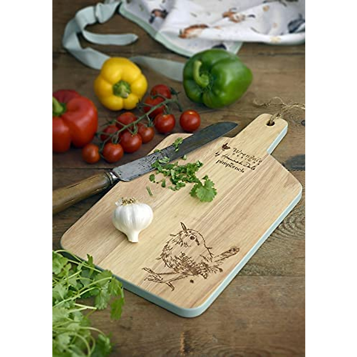 Pimpernel Wrendale Designs Wooden Cutting Board with Handle | Lightweight Cheese Serving Board | Perfect for Meat, Bread, Vegetables, and Fruit Charcuterie Boards | Measures 13.75"
