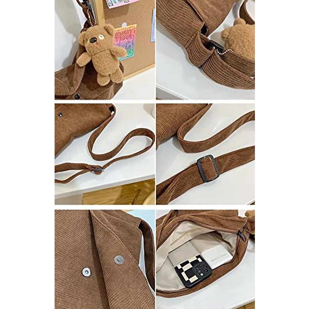 Women Corduroy Crossbody Bag Casual Corduroy Hobo Bags Large Shoulder Tote Bag Fashion Messenger Bag