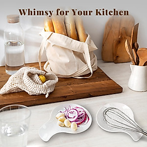 Katathani Ceramic Spoon Rest for Stove Top - Large Vintage Embossed Owl Shape Spoon Holder for Kitchen Counter，White Exquisite Coffee Spoon Rest, 1 Pack