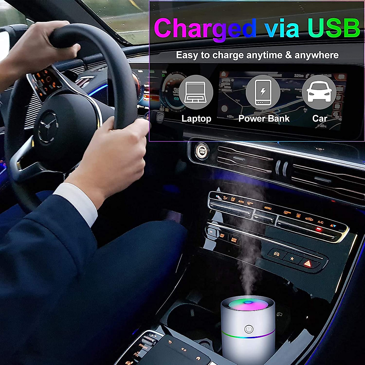 Mini Humidifier, Cool Mist Portable Mini USB Humidifier for Plants Car Baby Bedroom with Auto Shut-Off, Best Personal Humidifier (320ML-White)