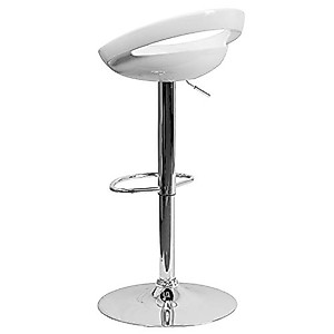 Flash Furniture Wilson 2 Pack Contemporary White Plastic Adjustable Height Barstool with Rounded Cutout Back and Chrome Base