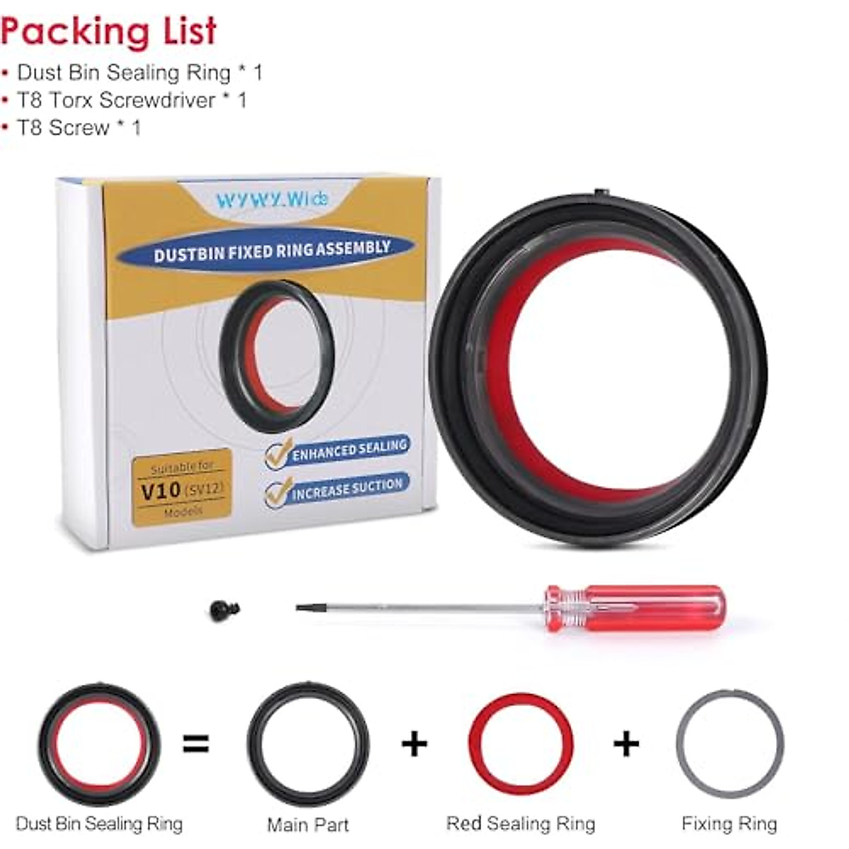Dust Bin Top Fixed Sealing Ring Replacement Part Compatible with Dyson Cyclone V10 SV12 Vacuum Cleaner, Dust Bucket Dirt Cup Bin Parts Replacement Accessories