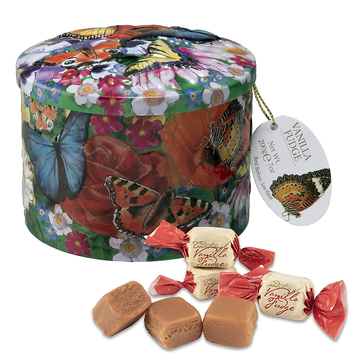 Gardiners of Scotland Handmade Fudge 200g Round Tin, Butterfly Vanilla Fudge
