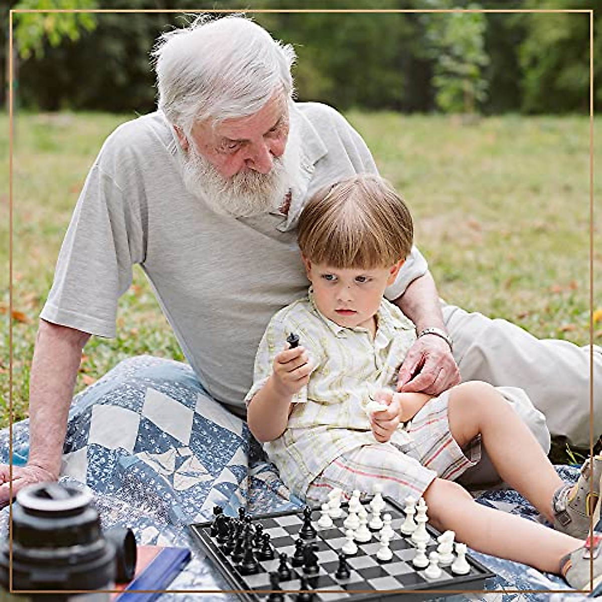 Chess Armory Travel Set 9.5" x 9.5"- Mini for Kids with Folding Magnetic Board Storage Box, & 2 Extra Queen Pieces - Portable Game