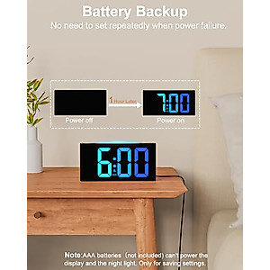 Mesqool Digital Alarm Clock with Bed Shaker & RGB LED Display - Loud for Heavy Sleepers, 7-Color Night Light & Dimmer, Easy Set for Kids, Teens, Elders & Hearing Impaired