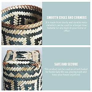 Eaarliyam Wicker Trash Can Wicker Waste Basket Boho Trash Can Round Waste Paper Bin Rubbish Basket Plant Flower Pot for Under Desk Bedroom Bathroom Home Office