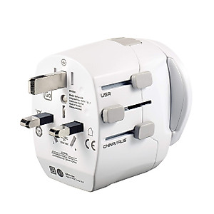 Worldwide Adapter + USB, Universal Earthed Travel Adapter with Twin USB Ports, for Small Electrical Devices, Travel Essentials