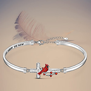 Red Cardinal Bracelet for Women Sterling Silver Cross Cardinal Appear When Angels are Near Memorial Sympathy Cardinal Bangle Jewelry Charms Mothers Day Gifts