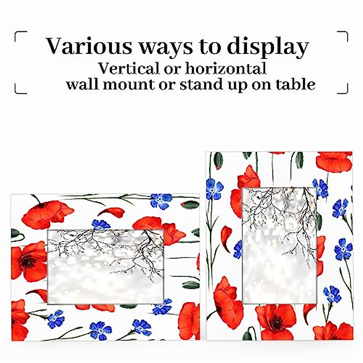 JXDXHCW 5x7 Picture Frame Red Poppy Blue Flower Home Gallery Wall Tabletop Decor with Stand Hanging Hook for Photos Certificate Poster Collage Display-Floral Pattern Frame