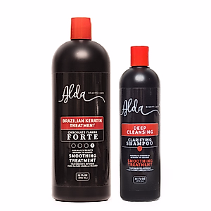 Alda Chocolate Brazilian Keratine Treatment Permanent Straightening Blowout 32 fl oz + Shampoo Clarifying 16 fl oz.