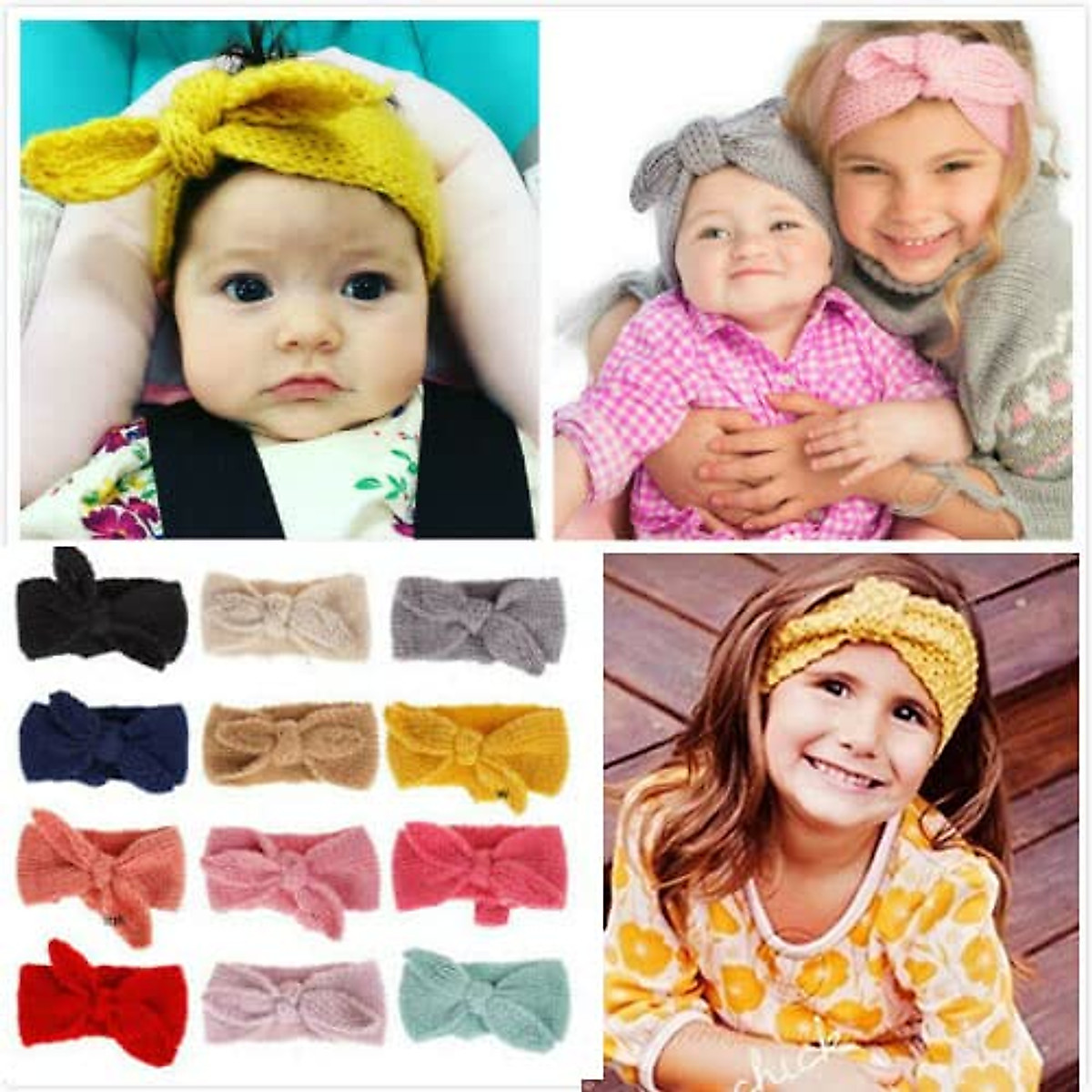 OVOY Turban Headband Baby Girl - Warm Rabbit Knot Hair Band Wrap Newborn Toddler Children 2Pcs (Brown+Beige, One Size)