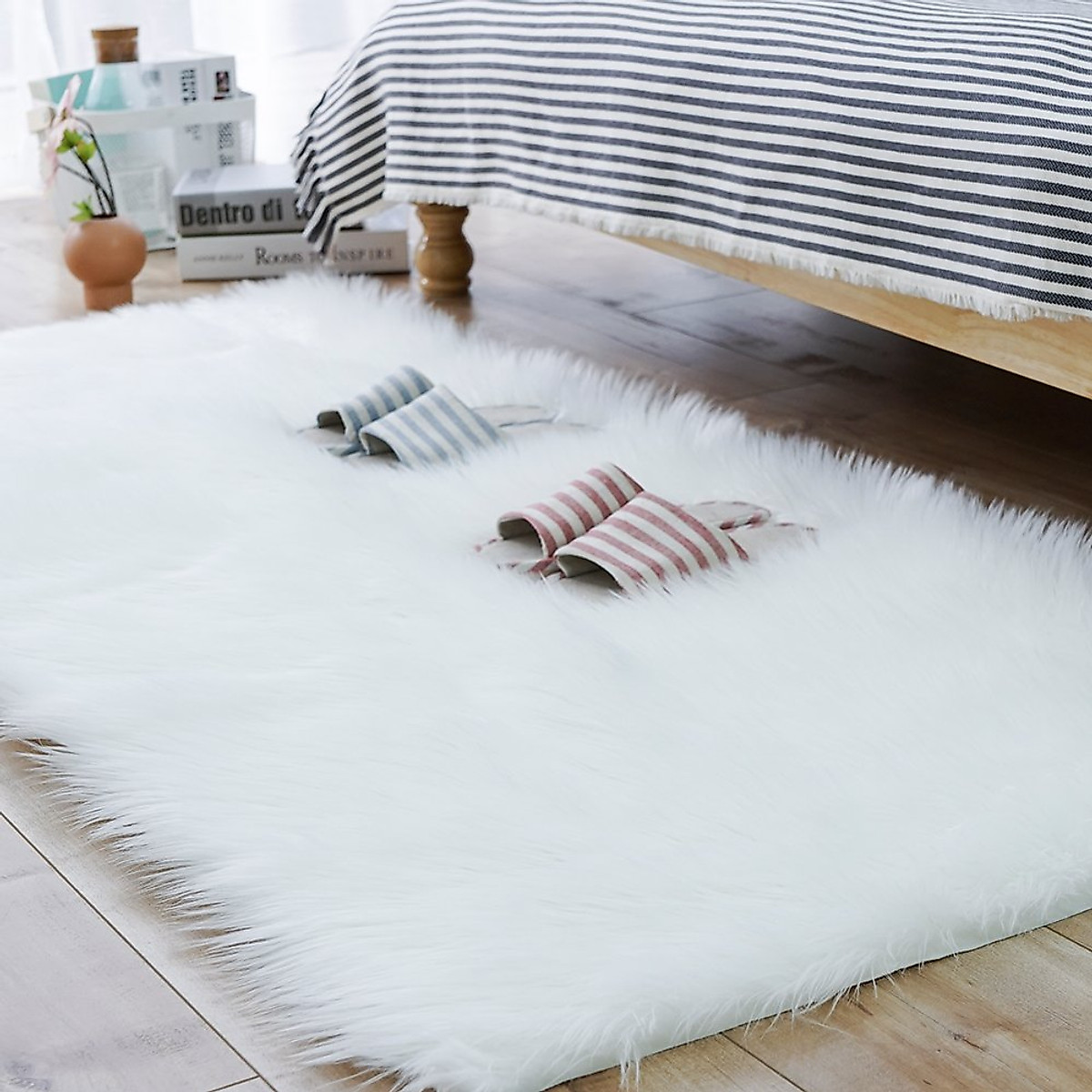 Carvapet 2.3x5 Luxury Ultra Soft Faux Sheepskin Rug – White Plush Area Rug, Bedside Floor Mat or Sofa Cover for Bedroom