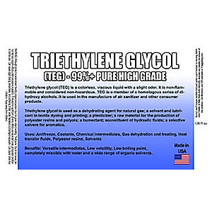 Triethylene Glycol - 99%+ Pure - Highest Possible Purity - in Safety Sealed HDPE Containers with Resealable Cap 1 Gallon (128 Oz.)