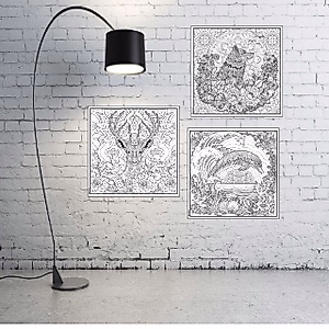 Young N Refined 6 Pack of Large Adult Coloring Poster Pages Animals Made of Mandala Floral (18x18)