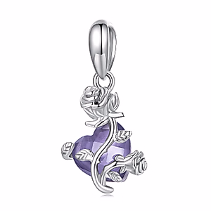 BABAMIA Rose Flower Love Charms for Bracelets and Necklaces 925 Sterling Silver Love Heart Pendant Charms Paved with Cubic Zirconia Exquisite Charms Jewelry for Women