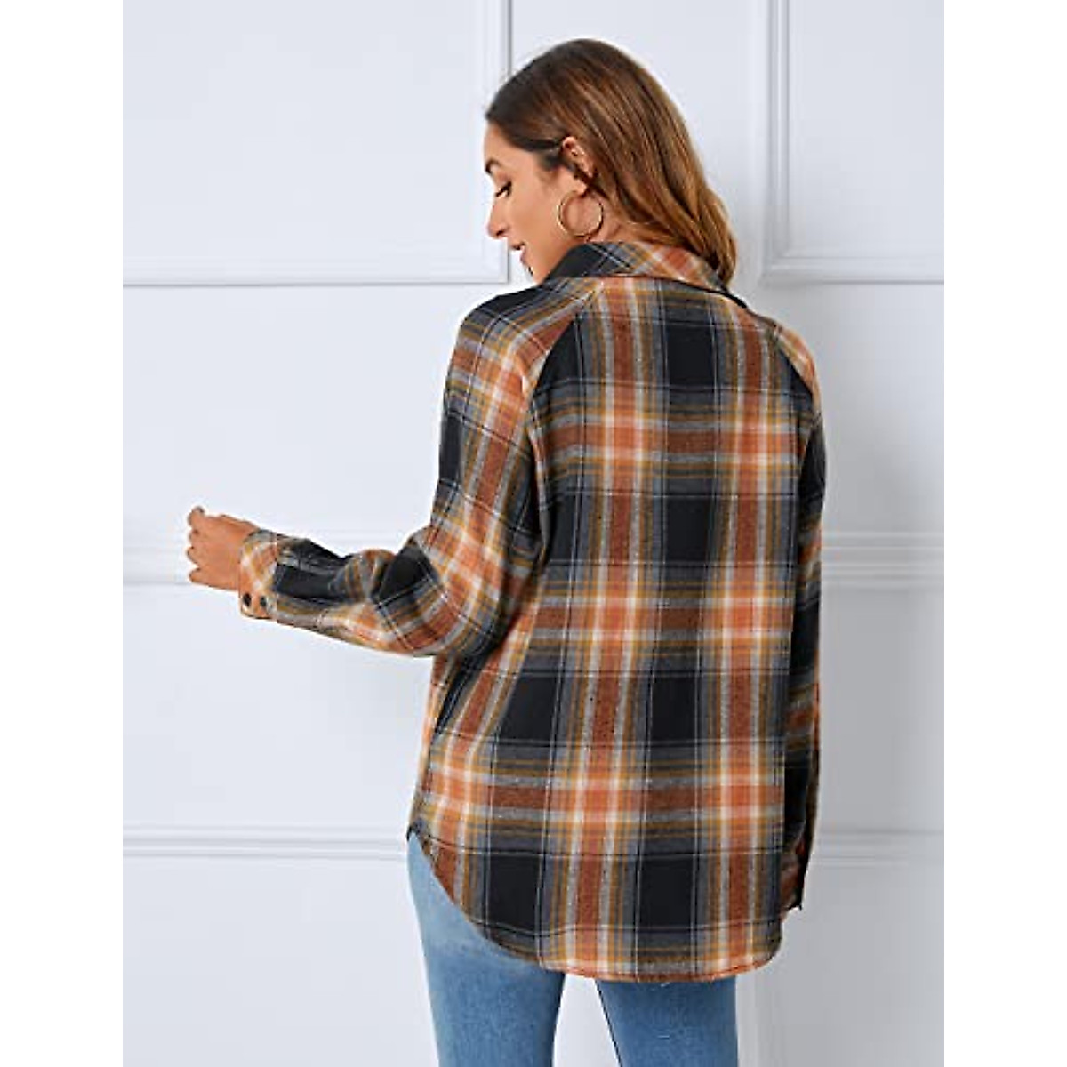 Blooming Jelly Womens Long Sleeve Shirts Flannel Plaid Tops 2023 Button Down Casual Fall Outfits Shacket(Large, Plaid)