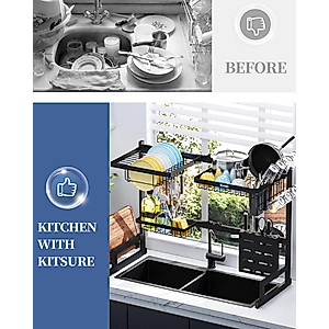 Kitsure Dish Drying Rack - Adjustable & Space-Saving Dish Rack（29.5-35.5in）, Over-The-Sink Dish Drying Rack, Multifunctional Kitchen Dish Drying Rack, Stainless Steel Dish Drying Rack