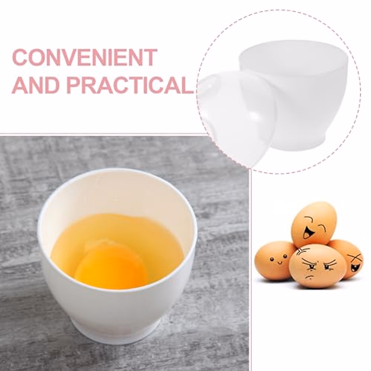 6pcs Microwave Egg Cooker Egg Steamed Cups Holder Oven Egg Steamer Omlette Maker for Instant Breakfast Home Kitchen Tools White