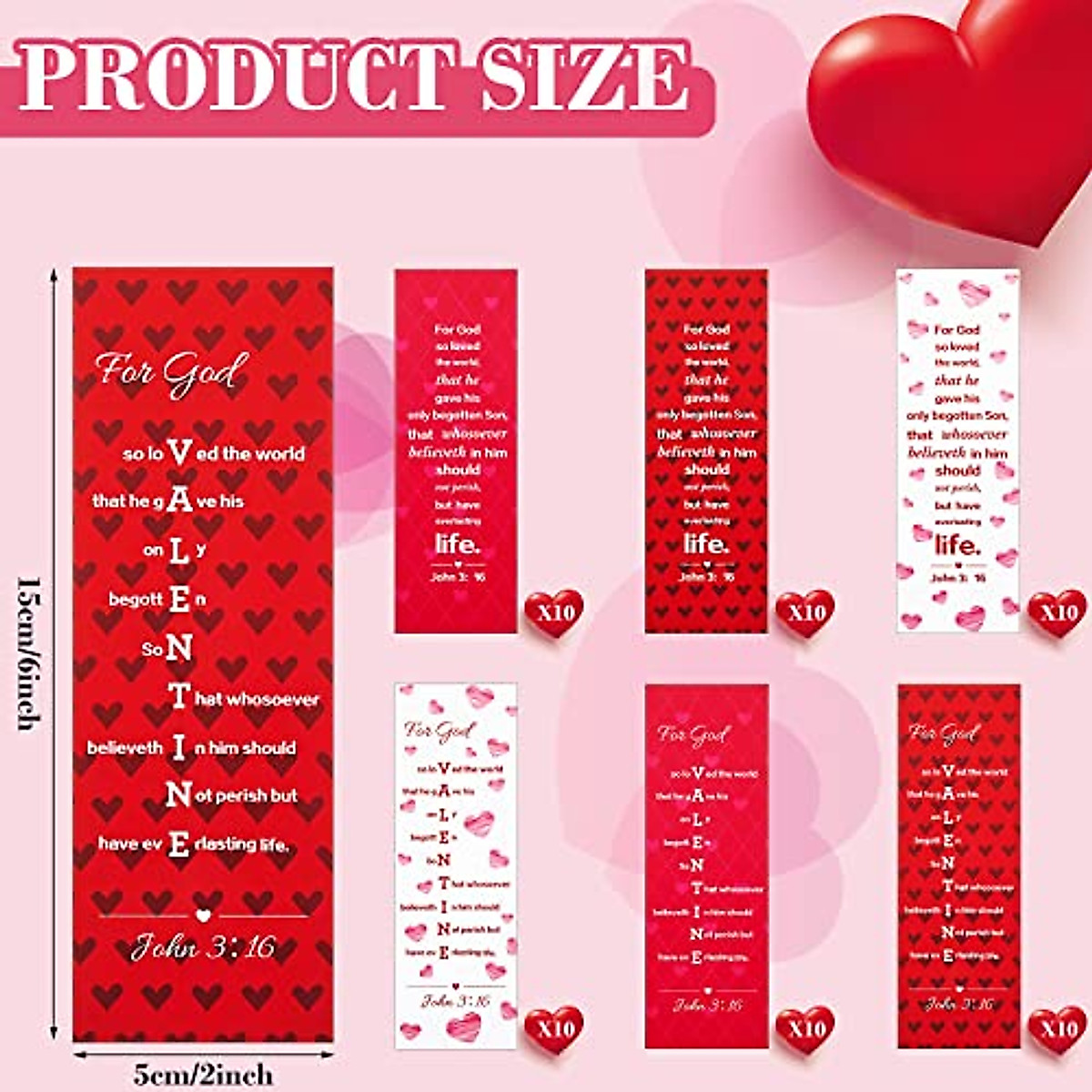 Bible Bookmark for Kid Cute Hearts Religious Christian Bookmark Valentine's Day Bookmarks Gifts for Women Teachers Students School Classroom Birthday Valentine Exchange Party Favors (60 Pieces)