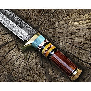 R&S INDUSTRIES CRAFTS LLC Damascus hunting knife | Custom Handmade Damascus steel hunting Bush craft knife| EDC Overall 13" Knife with Genuine Leather sheath | Best Birthday & Anniversary for him