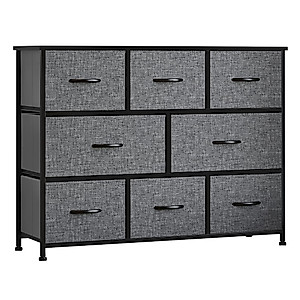 HOMCOM 8-Drawer Dresser, 3-Tier Fabric Chest of Drawers, Storage Tower Organizer Unit with Steel Frame for Bedroom, Hallway, Dark Gray