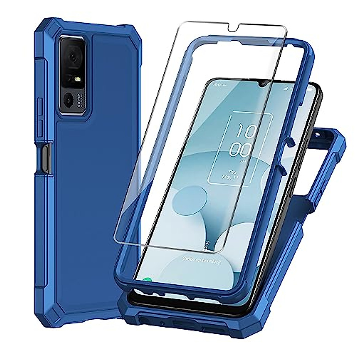 HAIJ for TCL 40 XL case, with Tempered Glass Screen Protector 360 Full-Body Soft TPU Bumper Shockproof Silicone Protective Phone Cover Case for TCL 40XL 6.75" 2023 (Blue)
