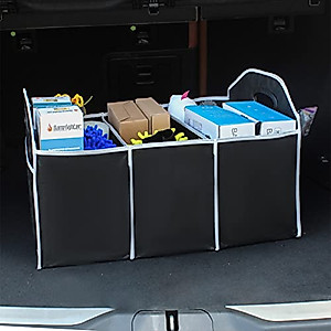 Car Trunk Organizer, Portable Foldable Waterproof Auto Storage Bag with 3 Compartments, Collapsible Cargo Trunk Groceries Organizer, Car Accessories Universal for SUV, Truck, Van, Sedan (Black2)