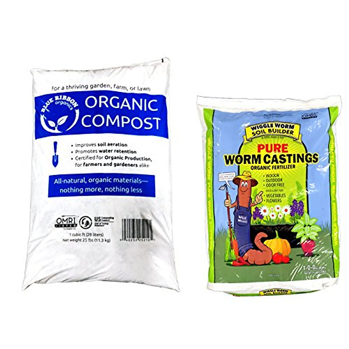 Wiggle Worm Castings + Blue Ribbon Organic Compost OMRI Combo (40-Pound)