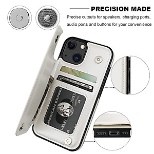 Onetop Compatible with iPhone 13 Wallet Case with Card Holder, PU Leather Kickstand Card Slots Case, Double Magnetic Clasp Durable Shockproof Cover 6.1 Inch(White)