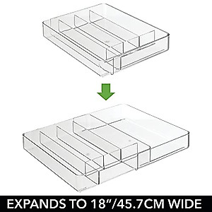 mDesign Adjustable, Expandable Plastic Kitchen Cabinet Drawer Storage Organizer Tray - for Storing Organizing Cutlery, Spoons, Cooking Utensils, Gadgets - Clear