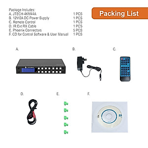 J-Tech Digital 4K 4x4 HDMI Matrix Switch HDMI2.0 4K 60Hz 4:4:4 HDR Compatible with Dolby Vision, with Audio Outputs, Display Panel, Web GUI Control, J-Tech Digital Control App [JTECH-4KM44A]