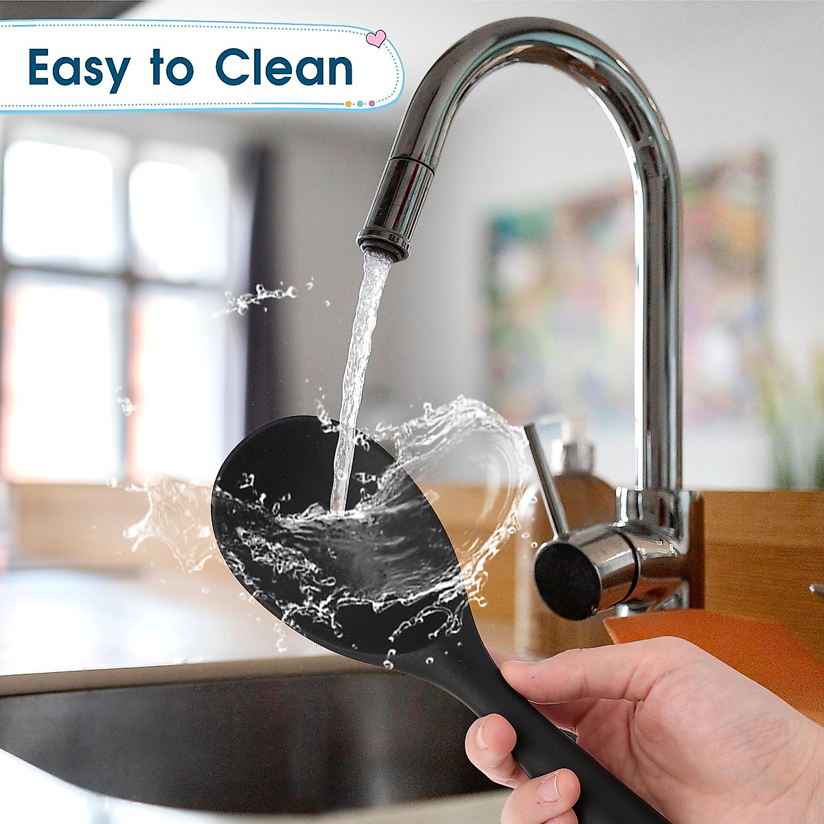 2Pcs Rice Spoon Paddle Silicone Black Rice Spoon Rice Cooker Spoon Non Stick Heat Resistant Kitchen Works for Rice Mashed Potato Salads