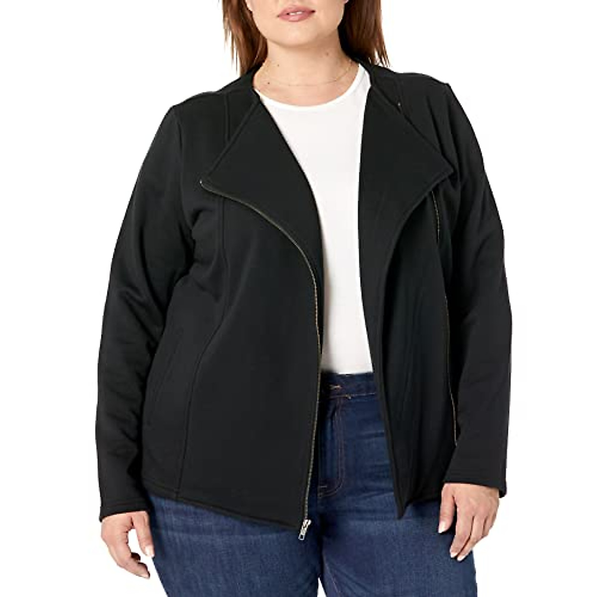 The Drop Women's @caralynmirand Long Sleeve Knit Moto Jacket, Black, S