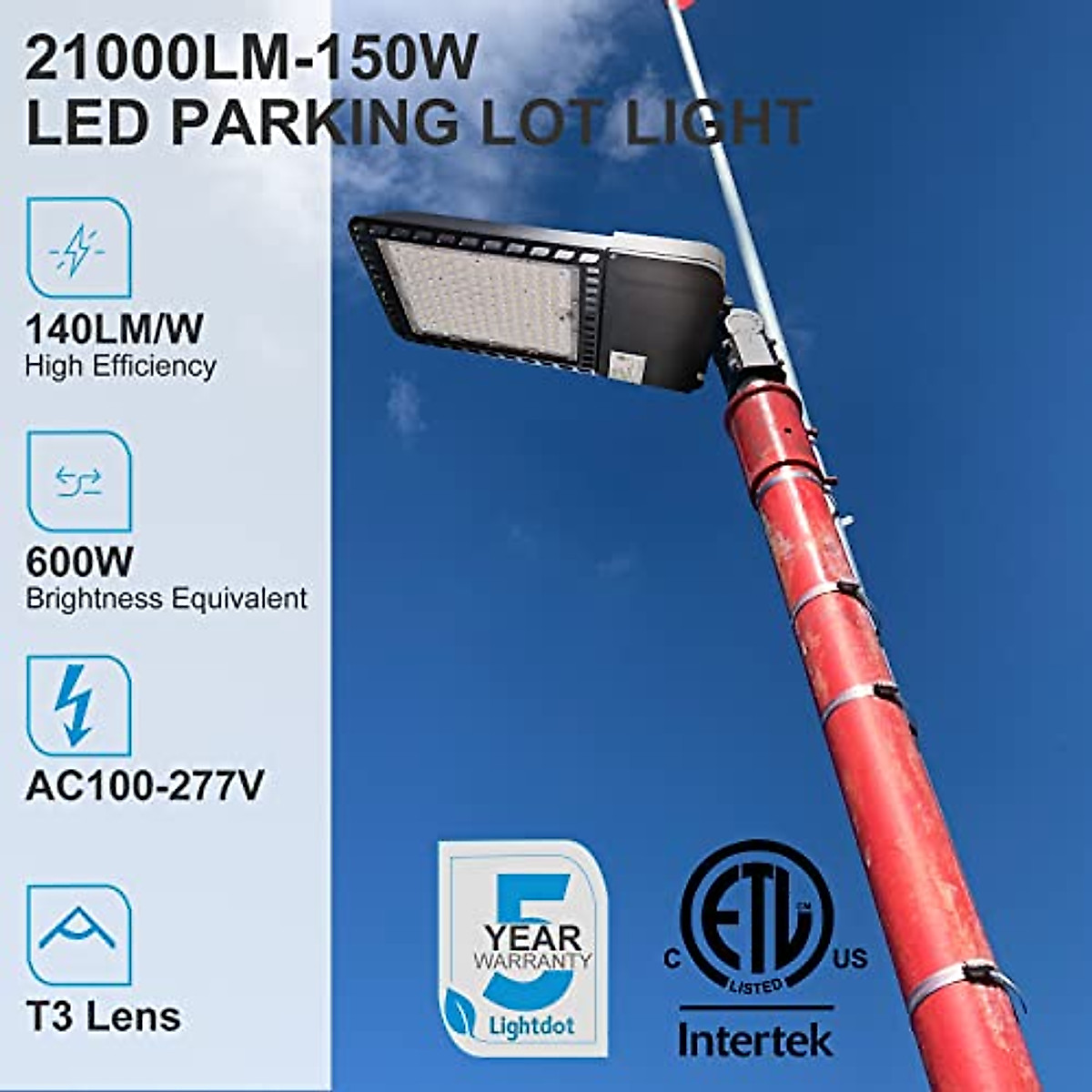 150W Parking Lot Lights 21000Lm (Eqv 600W HM/HPS) Daylight LED Parking Lot Lights with Photocell, ETL LED Pole Light IP65 Waterproof with SlipFitter Mount Energy Saving 1100KW*2/Y(5Hrs/Day)-2Pack