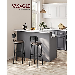 VASAGLE Bar Stools, Set of 2 PU Upholstered Breakfast Stools, 29.7-Inch Barstools with Back and Footrest, Simple Assembly, for Dining Room Kitchen Counter, Classic Black and Coffee Brown ULBC069B82