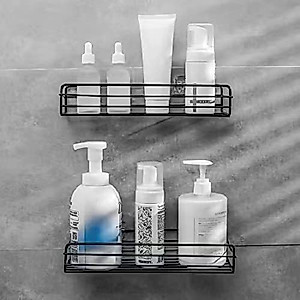 Shower Caddies with 4 Hooks Shower Shelves 2 Pcs Shower Organizers Rust Proof Stainless Steel Storage Baskets Storage Rack Shampoo Holder Wall Organization for Inside Shower & Kitchen(Black)
