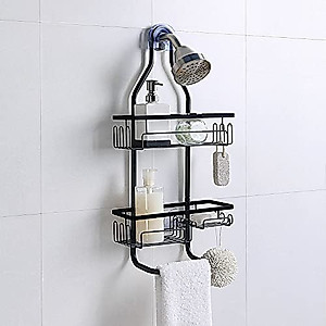 SunnyPoint Sturdy Tubing Structure Bathroom Hanging Shower Head Caddy Organizer (Standard, Black)