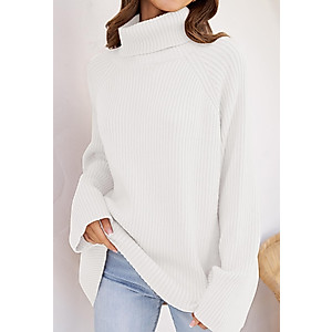 ZESICA Women's Winter Sweaters Oversized Turtleneck Long Sleeve Chunky Knitted Pullover Sweater Jumper Tops,White,Medium