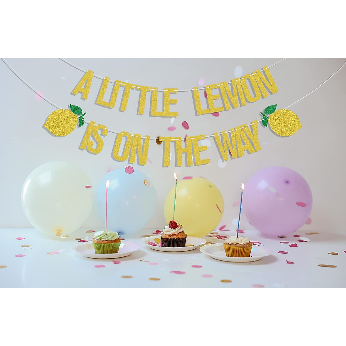 A Little Lemon is on the Way Banner Gold Glitter, Lemon Party Decorations, Lemon Baby Shower Banner, Fruit Baby Shower Banner, Lemon Baby Banner, Lemon Themed Baby Shower Birthday Party Decorations