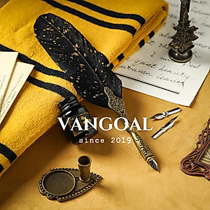 VANGOAL Vintage Black Feather Pen and Ink Set, Classic Series Goose Quill Pen with Carving Pen Stand, Calligraphy Pen Nibs, Black Dip Pen Ink, Antique Writing Gift for Writer