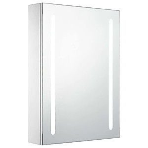 GROSERY Bathroom Fixtures LED Bathroom Mirror Cabinet 19.7"x5.1"x27.6",LED Vanity Mirror Cabinet with Storage, Wall Mounted Vanity Mirror with Lights, Silver Vanity Mirror