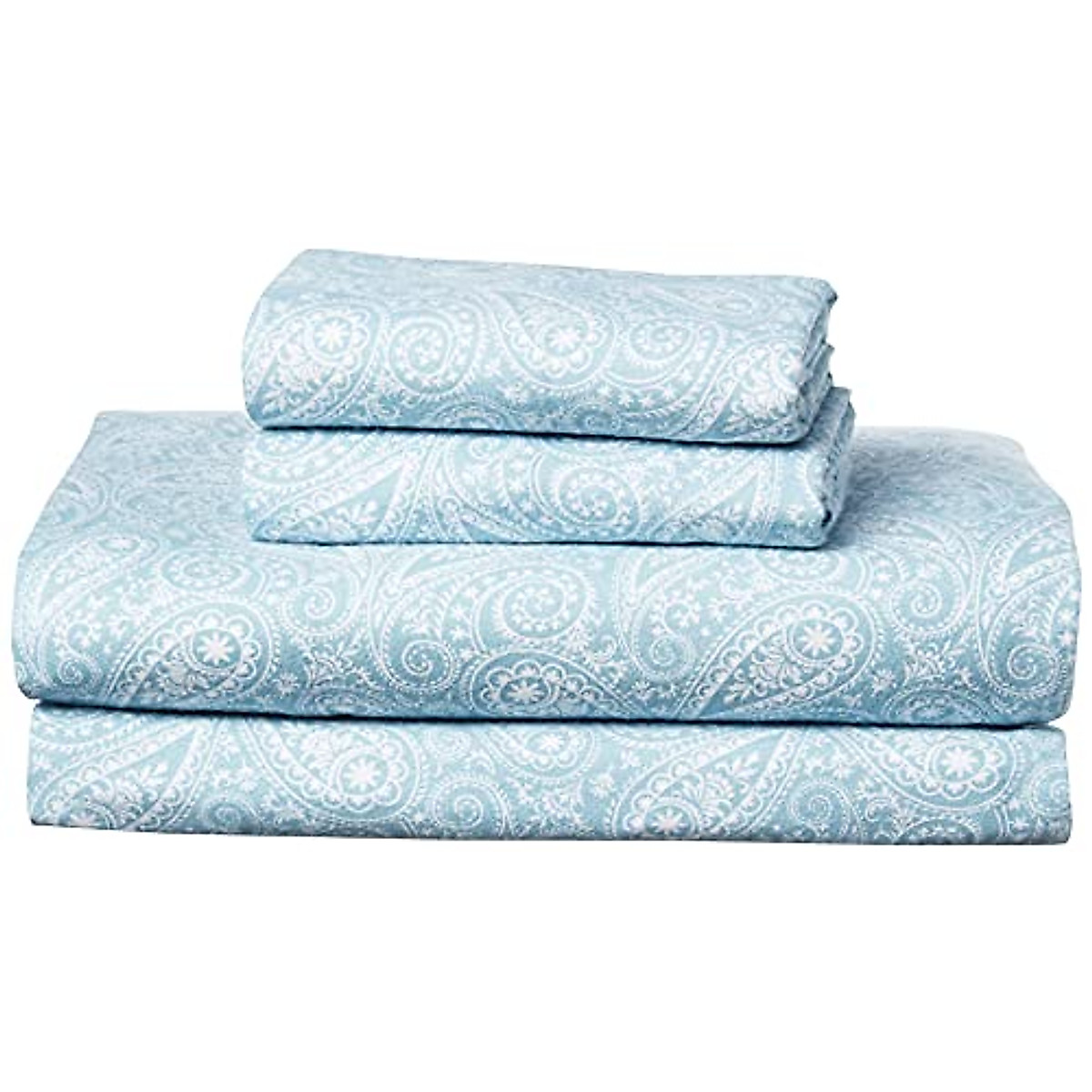 Brielle Home Flannel Sheet Set Cotton Soft Warm & Cozy Modern Chic with Elastic Deep Pockets, Queen, Paisley Park Spa
