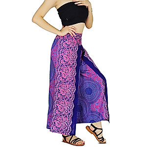 Your Cozy Harem Pants Yoga for Women Palazzo Beach Wear Wide Leg Boho Hippie Bohemian Aladdin Genie (Pink Blue Sunflower_S)