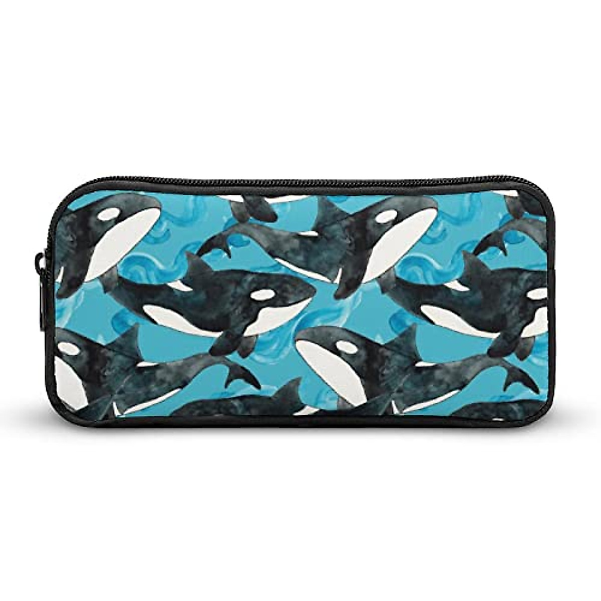 Watercolor Orcas Pencil Case Makeup Bag Big Capacity Pouch Organizer for Office College
