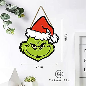 GLLBTPT Christmas Wooden Hanging Sign Door Decoration,Merry Grinches Welcome Sign Front Door for Christmas Home Window Wall Farmhouse Indoor Outdoor (M80221Q)