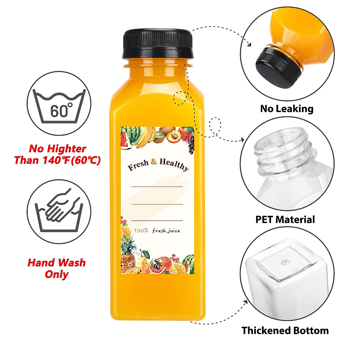 Moretoes 128pcs 12oz Juice Bottles, Plastic Juice Bottles with Caps, Reusable Drink Containers for Juicing, Smoothie and Other Beverages